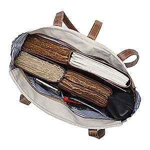 NATURALS EXPORT La Couspaude Upcycled Canvas Bag White Tote Bag Leather Tote Canvas Bag