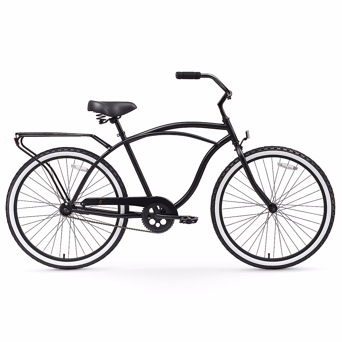 sixthreezero Around The Block Men's Beach Cruiser Bike, Single Speed Step-Through Touring Hybrid Bicycle with Rear Rack, 26 Inch Wheels, Matte Black