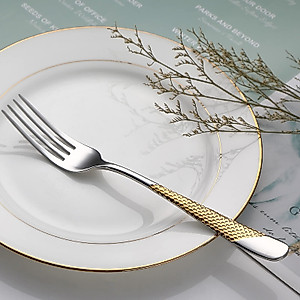 VANDBAO Flatware Cutlery Silverware Set 24 Pieces, Gilding 18/10 Stainless Steel Utensils, Tableware Set Service for 6, Include Knife/Fork/Spoon, Reusable, Mirror Polished, Dishwasher Safe