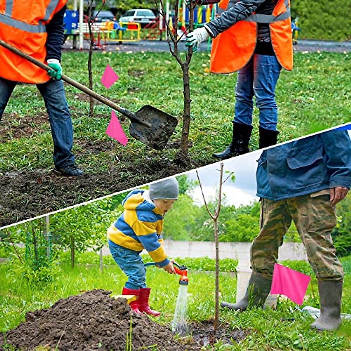 IKAYAS 100 Pack Marking Flags Marker Flags for Lawn 4 * 5 Inch Pink PVC Small Yard Flags Stake Flags on 15 inch Steel Wire, Lawn Flags, Yard Flags, Garden Flags