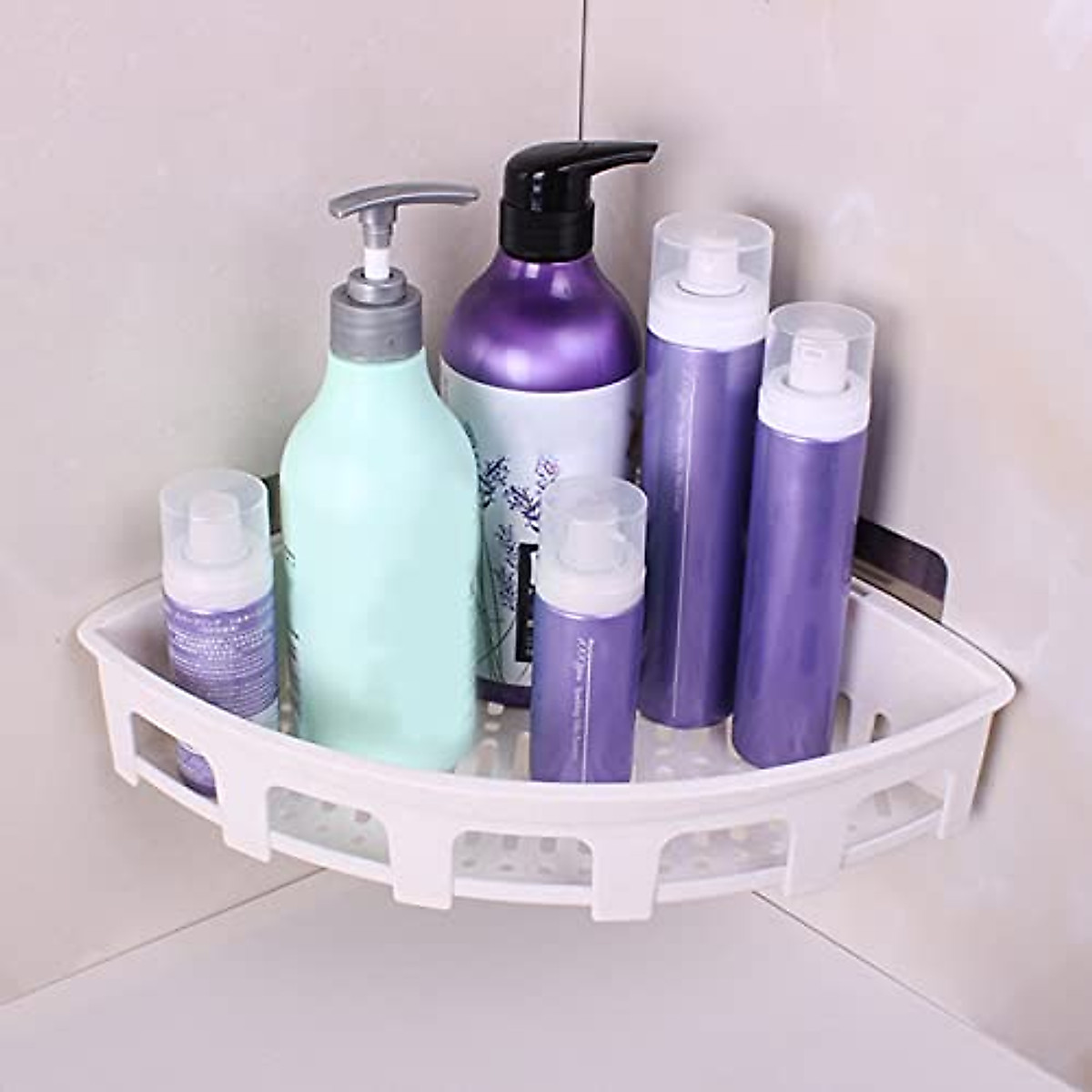 LAPUTA Wall Mount Organizer,Shower Caddy Punch-Free Plastic Wall Corner Triangle Shampoo Holder with Drain Design for Kitchen, Bathroom, Cabinet, Toilet, Office Beige One Size