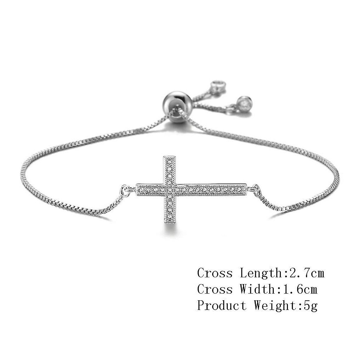 NEWBUY Classic Design AAA+ Cubic Zirconia Cross Charm Bracelets For Women Adjustable Copper Chain Bracelet & Bangle Christian Jewelry Baptism Gift (white Gold Plated)