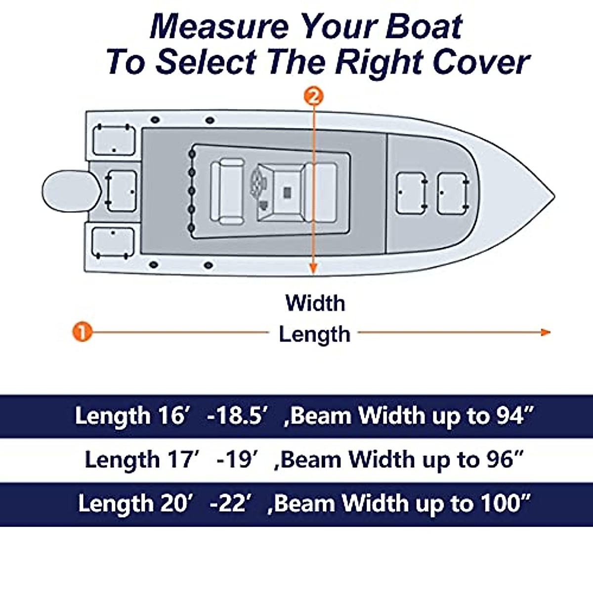 Zenicham 900D V-Hull Boat Cover - Trailerable Waterproof Boat Cover with Metal Buckle, Heavy Duty Boat Cover Fits V-Hull, Tri-Hull, Runabout, 17'-19' Long, Beam Width up to 96", Gray