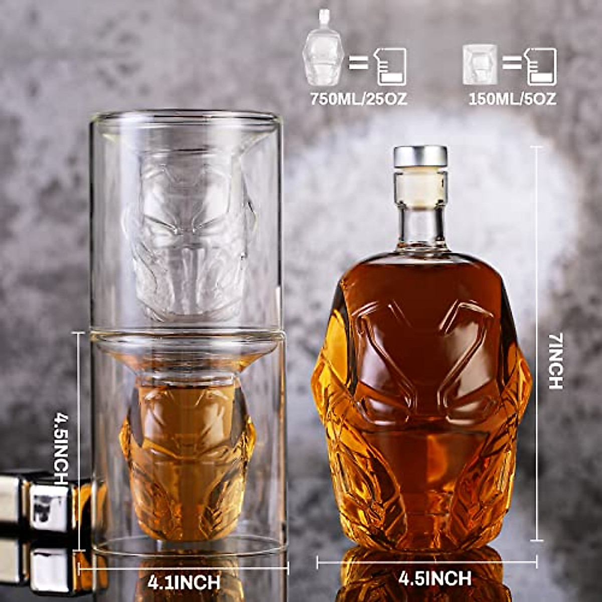 Yingluo Transparent Creative Whiskey Decanter Set with 2 Glasses Gift For Men Dad Friend Movie Fan,Anniversity,Flask Carafe,Whiskey Carafe for Liquor,Scotch,Vodka,Bourdon - 750ML