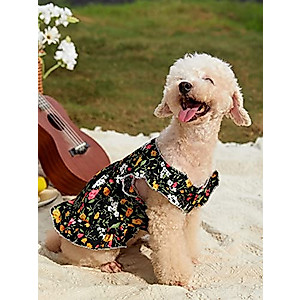 QWINEE Flower Print Dog Dress Ruffle Sleeve Puppy Princess Dress Casual Lightweight Party Vacation Dresses for Small Medium Cats Dogs Black M