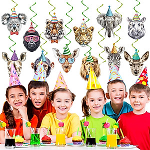 60PCS Jungle Animals Birthday Decorations Wild One Hanging Swirls Ceiling Streamers Decor Forest Theme Foil Swirls Ceiling for Boys Girls Baby Shower Safari Wild Animals Birthday Party Supplies