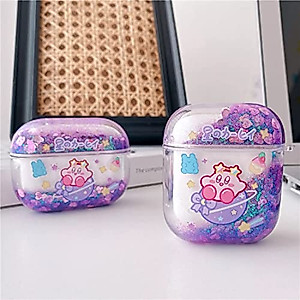 Mibonny Cute AirPods Cases Cover Japan Cartoon Anime Design Clear Glitter Liquid Quciksand Hard Shell Protective Case for AirPods 2&1 Case