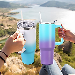 SYACOT 40 oz Tumbler with Handle and Straw Stainless Steel Insulated Tumbler Leak Proof Lid and Straw Lid Reusable Travel Mug Coffee Mug Cup Dishwasher Safe Keep Drinks Cold and Hot (Amethyst)