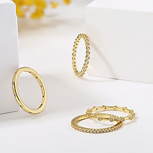 HAIAISO 14K Gold Plated Rings Stacking Rings for Women CZ Stackable Band Ring Plain Statement Ring Comfort Fit Size 5 to 10(Size 7)