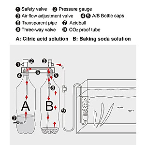 Clscea DIY CO2 Generator System Kit with Safety Valve 1 Second Quick Reaction for Aquarium Plants Integrated Design