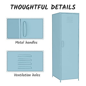Sweiko Metal Locker Cabinet Storage Cabinet Locker for Bedroom School Classroom Single Door Steel Locker for Toys and Clothes with Hanging Rod and Shelves Blue