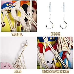 YKBU Stuffed Animal Net or Hammock Wall Hanging Net for Stuffed Animal Storage Macrame Toy Display Plush Toy Holder Soft Toy organizer for Nurery Baby Bedroom Playroom-Cream, -Cream