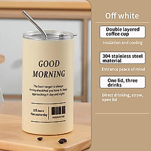 20OZ insulation and cooling ice cream cup, simple office portable car straw water cup, vacuum double-layer coffee cup, 304 stainless steel cold and hot drink travel cup (Off white)