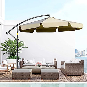 Outsunny 9' Offset Hanging Patio Umbrella, Cantilever Umbrella with Easy Tilt Adjustment, Cross Base and 8 Ribs for Backyard, Poolside, Lawn and Garden, Brown