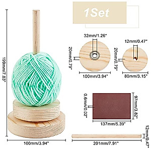 PH PandaHall Wood Yarn Holder with Twirling Mechanism, 1 Set Classic Wooden Spinning Yarn Thread Holder 10x19.9cm/3.9x7.8" Rotatable Skein Holder for Knitting Embroidery, Dia 12mm Stick, Burlywood
