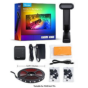 Govee Envisual TV Backlight T2 with Dual Cameras, 16.4ft RGBIC Wi-Fi LED Backlights for 75-85 inch TVs, Double Light Beads, Adapts to Ultra-Thin TVs, Smart App Control, Music Sync, H605C