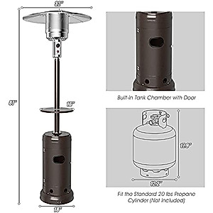 COSTWAY Patio Heater, 48000 BTU Propane Heater with Drink Shelf Tabletop, Simple Ignition System, Base Reservoir and Wheels, Standing Outdoor Space Heater for Patio, Garden and Backyard (Copper)