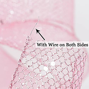 HUIHUANG Pink Glitter Wired Ribbon Web Mesh Ribbon Wired Metallic Sparkling Wire Edge Ribbon for Gift Wrapping Wreaths Making Christmas Tree Topper Bows Home Decor DIY Crafts -2.5" x 10 Yards