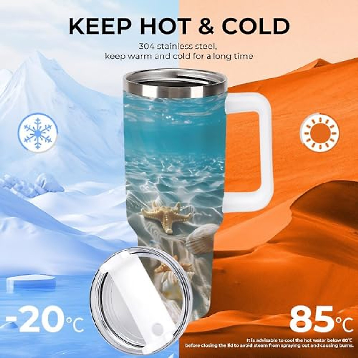 Starfish And Seashell on The Beach 40OZ Tumbler Stainless Steel Travel Mug Water Bottle Car Cup Tea Cups with Lid White-style