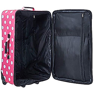 Rockland Vara Softside 3-Piece Upright Luggage Set, Expandable,Lightweight,Telescopic Handle,Wheel, Pink Dots, 20 inches,22 inches,28 inches