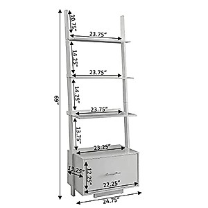 Convenience Concepts American Heritage 4 shelves Ladder Bookcase with File Drawer, White