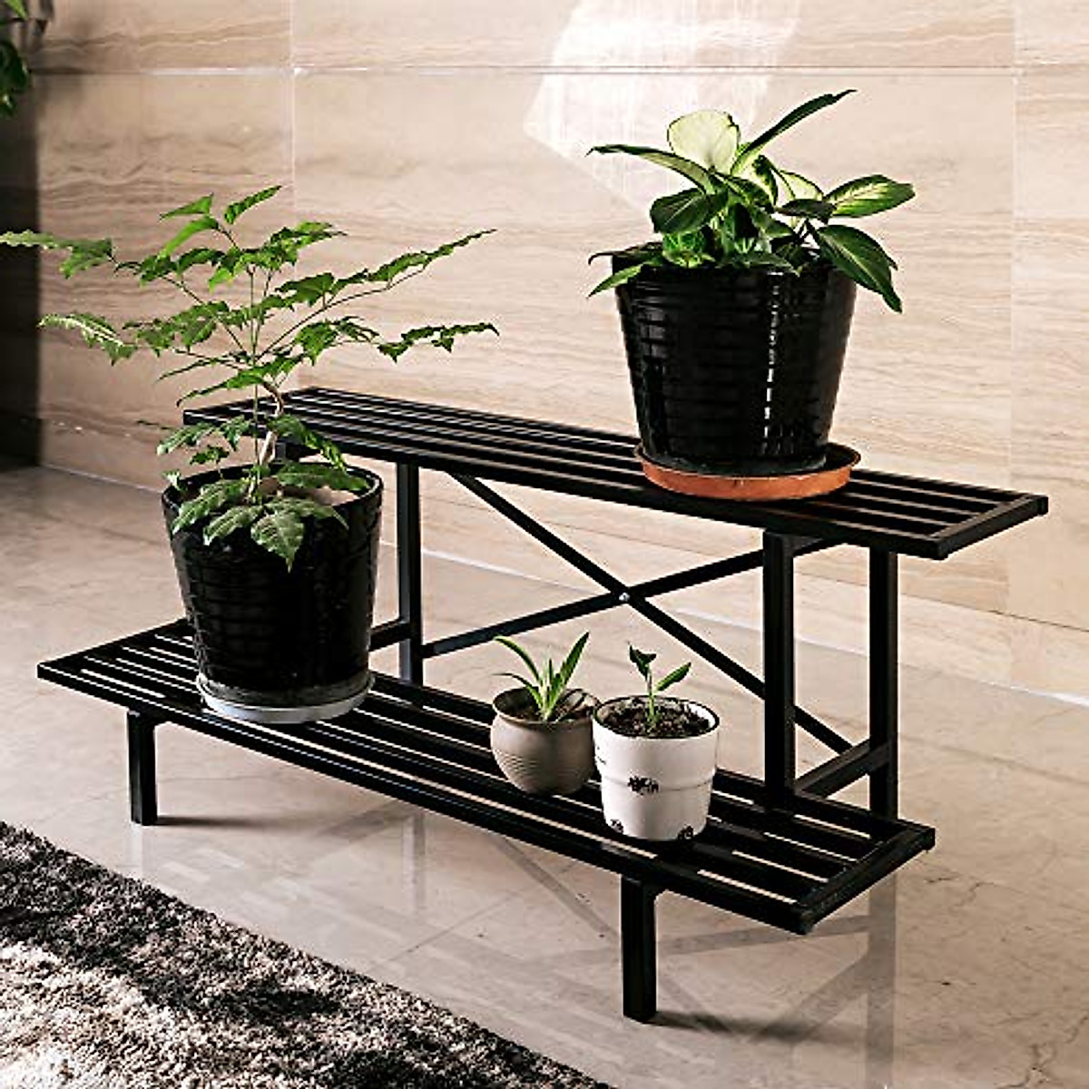 Zhongma 2 Tier Sturdy Metal Plant Stand Heavy Duty Plant Holder for Home Indoor and Outdoor,L45.67 x W17.5 x H14 inch, 440 LBS Capacity &amp; Heavy Duty Construction …