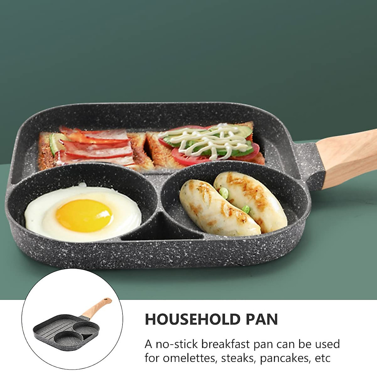 Anneome 1pc Nonstick Kitchen Poached Fried Pans Muffins Non Alloy Section Handle for Non-stick Plett Cups Skillet Tool Steak With Stick One Multipurpose Home Burger Cookware