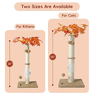 MECOOL Cat Scartching Post，30-inch Cute Scartching Posts for Indoor Cats and Kittens,Natural Sisal Rope and Hanging Ball Toy, Self-Grooming Brush,Beige