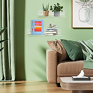 display4top Clear Acrylic Shelf, Floating Wall Mounted Bookshelf for Collections Plant Kids Book in Office Bedroom Living Room, Set of 2(12"& 16")