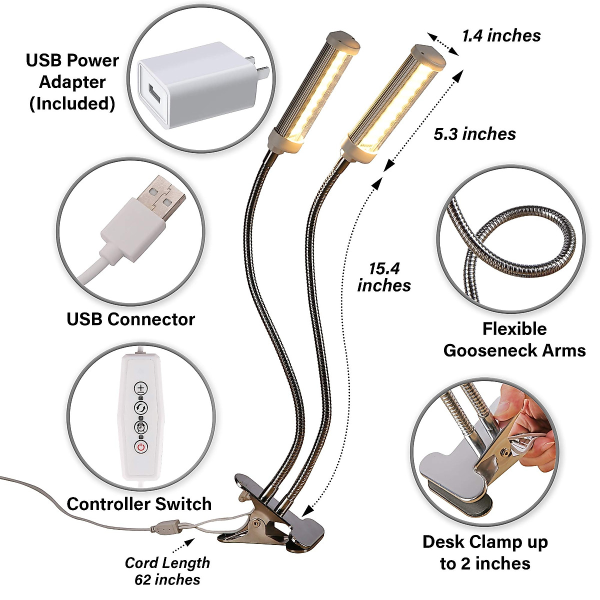 Brite Labs LED Grow Lights for Indoor Plants & Seedlings, Dual Head Plant Growing Lamps with 100 Full Spectrum Bulbs, Auto On Off Timer, Adjustable Gooseneck Arms, Desk Clip On, Dimmable Switch Modes