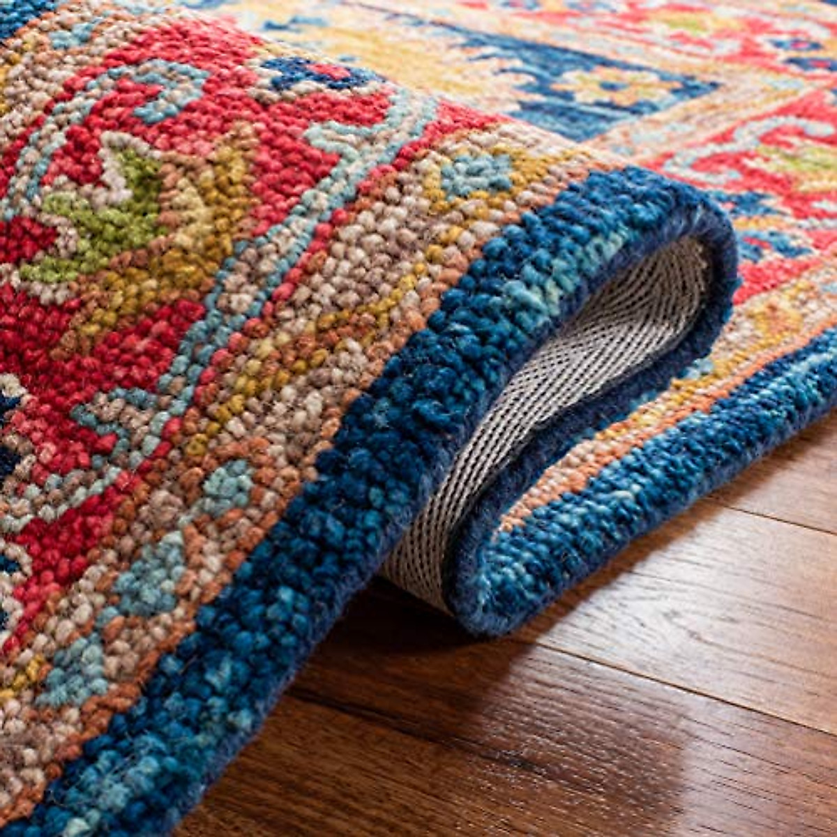 SAFAVIEH Aspen Collection 2'3" x 7' Red/Blue APN523Q Handmade Boho Wool Runner Rug