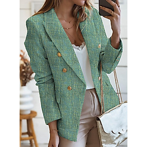 Happy Sailed Womens Tweed Blazer Jackets Fashion Double Breasted Lapel Collar Business Blazers with Pockets Long Sleeve Open Front Office Professional Blazer Work Suits 2024 Green Medium