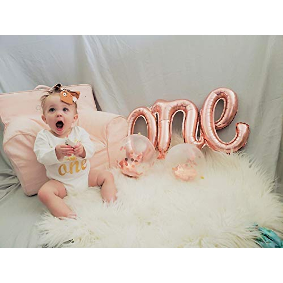 One Balloon Banner 40" First Birthday Balloons Hand Writing Style Foil Letter Baby Balloon Anniversary Celebration Decorations,Rose Gold