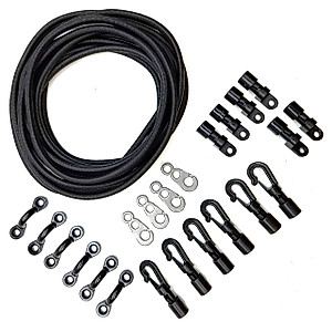 Kayak or SUP Bungee Cord, Pad Eye, Hooks, Terminal Ends and Brummel Hook Deck Kit. Create easy tie down solutions on you Kayak, SUP and other personal water craft. Easy to install made in USA bungee