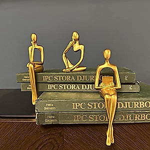 Gold Home Decor Large Thinker Statue Accents, Set of 3 Thinker Sculptures Office Decor Modern Abstract Resin Decoration on Shelf Table Desk for Living Room Office Bedroom