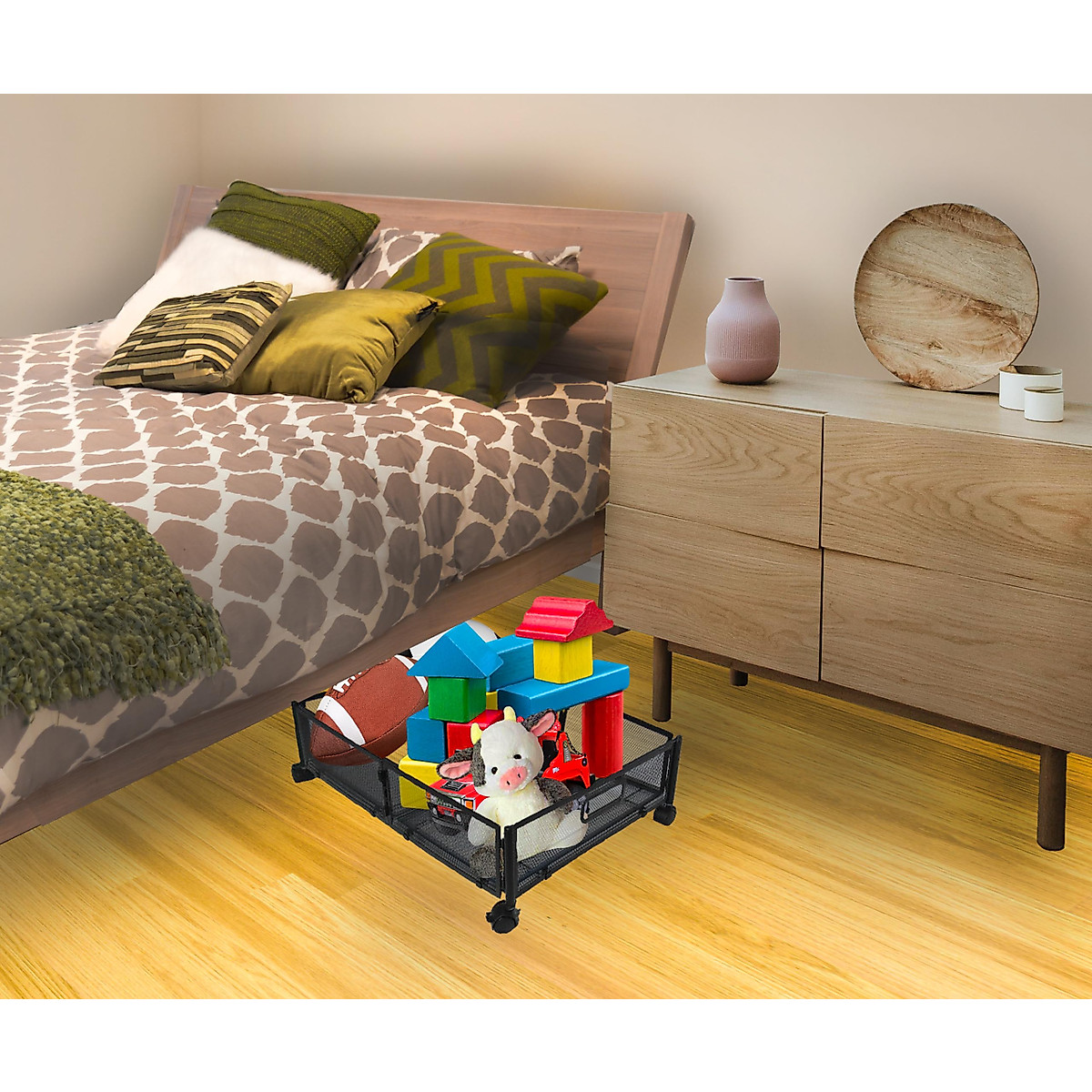 Stormi Storage Rack - Foldable Under Bed Storage for Toys, Books or Clothes- Space Saver - Foldable - Easy Assembly - No Tools Required - Wheels, Black, RT-230922-01