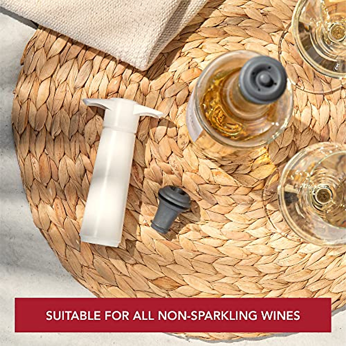 The Original Vacu Vin Wine Saver with 2 Vacuum Stoppers – White