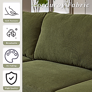 XIZZI 100" Corduroy Sectional Sofa Couches for Living Room,Green L Shaped Sofa Couch with Reversible Chaise,Comfy 3 Seat Reversible Sofa for Bedroom Office Apartment Convertible Couch (Green)