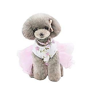 QWINEE Dog Dresses Pets Flower Mesh Dog Tutu Dress Birthday Wedding Party Dog Clothes for Cat Puppy Small Medium Dog Pink L