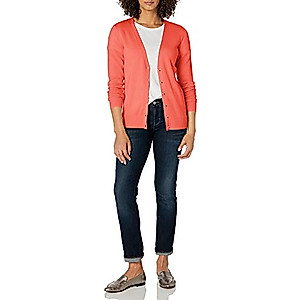Amazon Essentials Women's Lightweight V-Neck Cardigan Sweater (Available in Plus Size), Coral Pink, XX-Large
