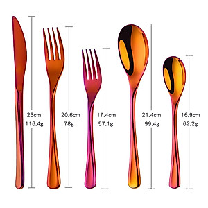 Baikai Heavy-duty Dinerware Silverware Set, 20 Pieces Orange Red Flatware Cultery Sets, Stainless Steel Kitchen Utensils Service for 4