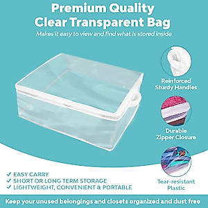 Extra Large Big 10 Gallon Size Clear Plastic Totes, Zippered Storage Bags for Home, Travel, Moving, Clothing, Space Saver Closet Organization, Quilts, Blankets, Toys (Pack of 4) (10 Gallon)