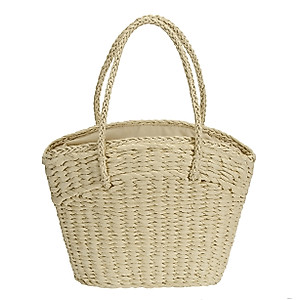 So'each Women's Handbag Wicker Woven Rattan Straw Tote Bag Basket Shoulder Bag Beige
