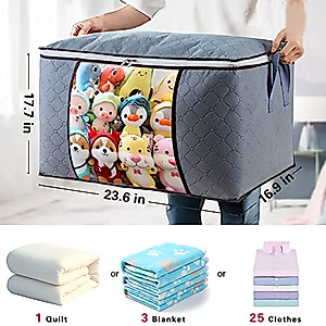 6 Pack Clothes Storage Bags Organizers- Durable, Foldable Clothing Storage Bags with Zipper and Sturdy Handles- 90L Large Storage Bags for Clothes, Pillows, and More- Blanket Storage Bags- Gray