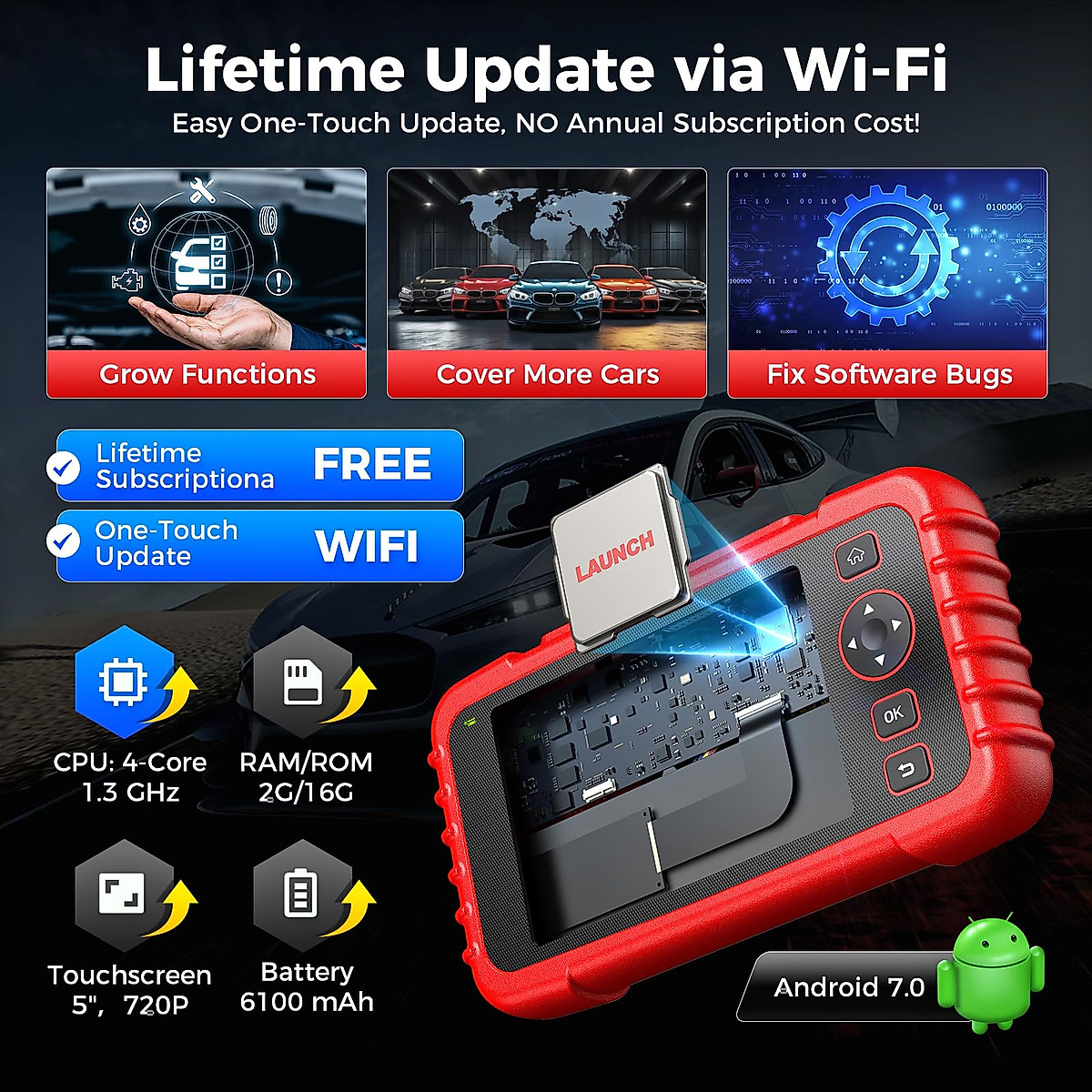 LAUNCH OBD2 Scanner CRP129X Elite 2024, FCA AutoAuth Car Scanner,8 Resets Scan Tool, 4 Systems Diagnostic Scanner, Multiple PIDs, AutoVIN, Battery Test, Lifetime Free Updates, 5 Years Backup
