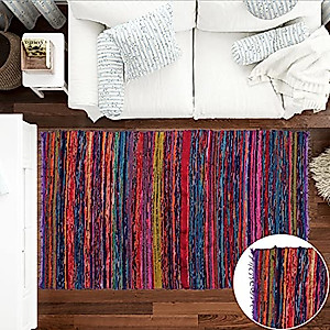 Ekakshx Multi Color Chindi Rag Rug 4X6'| Hand Woven Rug & Reversible Runner Rug | Recycled Cotton Colorful Chindi Rug for Living Room Kitchen | Rustic Rug | Runner Rugs (4 * 6 Feet, Purple Color)