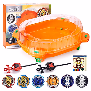 COCOFOX Bey Battling Top Burst Toy Blade Set, 6 Battling Tops 2 Launchers and 1 Stadium, Toys for 6 Year Old Boys & Girls & Up（Orange）
