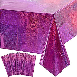 4 Pack Iridescence Plastic Tablecloths Shiny Disposable Laser Rectangle Table Covers Holographic Foil Tablecloth Iridescent Party Decoration Birthday Bridal Wedding Christmas 54" x 108"(Pink & Purple)