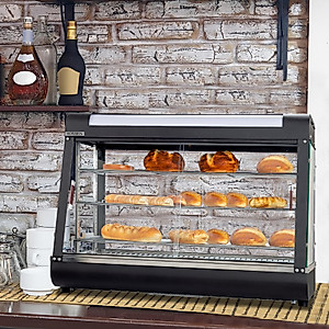 ROVSUN Pizza Warmer Food Warmer Display Countertop, Electric Commercial Food Warmer w/LED Adjustable Removable Shelves Glass Door, Pastry Display Case for Buffet Restaurant Party (35" Length-1500W)