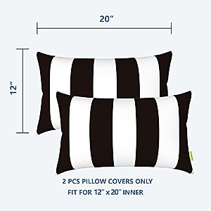 LVTXIII Outdoor/Indoor Lumbar Pillow Case Covers ONLY, 12” x 20” Patio Garden Decorative Lumbar Pillow Covers Pack of 2 for Outdoor Home Patio Furniture Use - Cabana Black